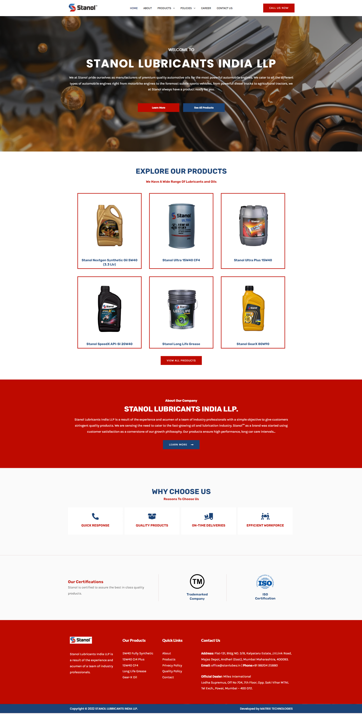 Stanol Lubricants - Matrix Technologies